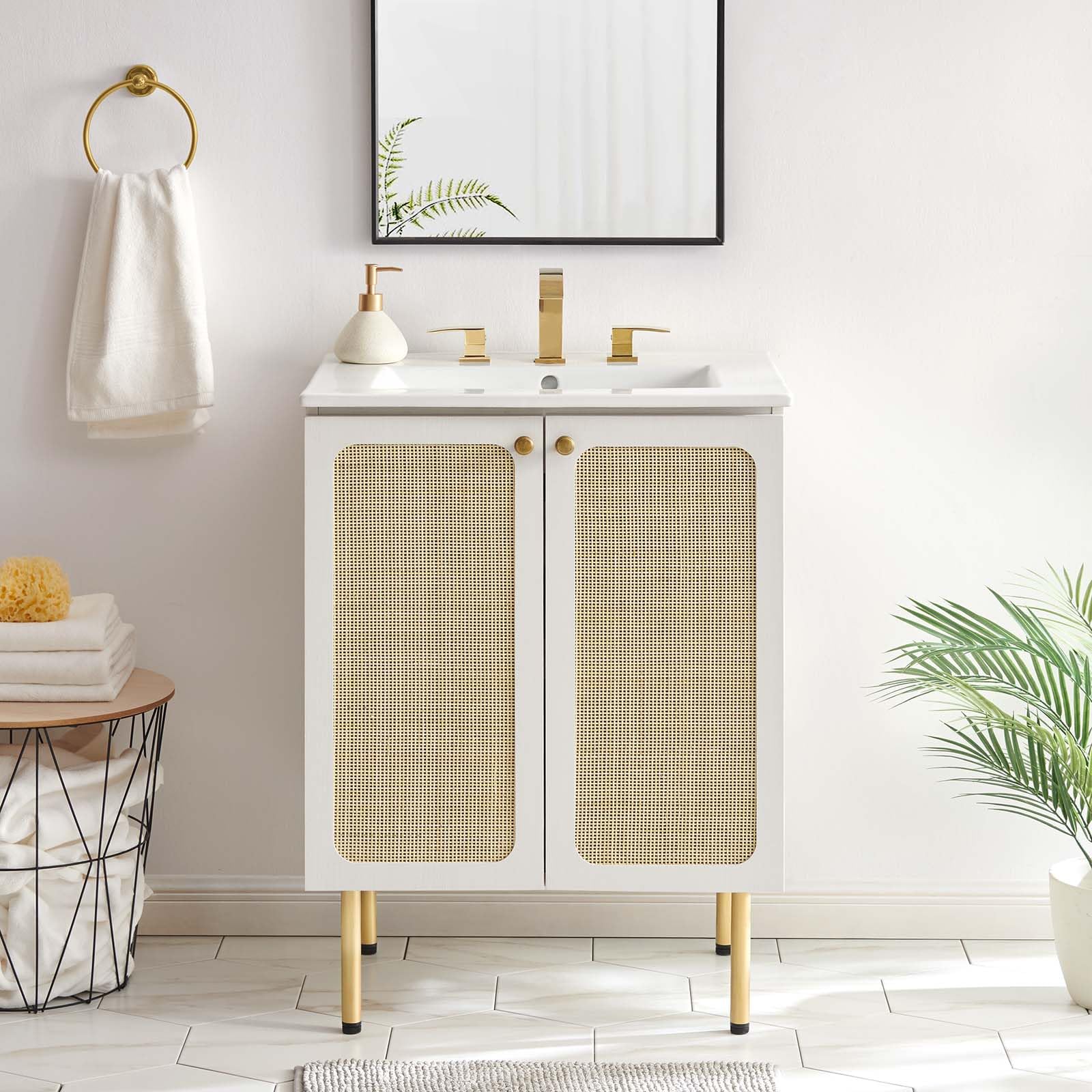 Modway Chaucer 24” Bathroom Vanity Cabinet in White (Sink Basin Not Included), 30 Inches