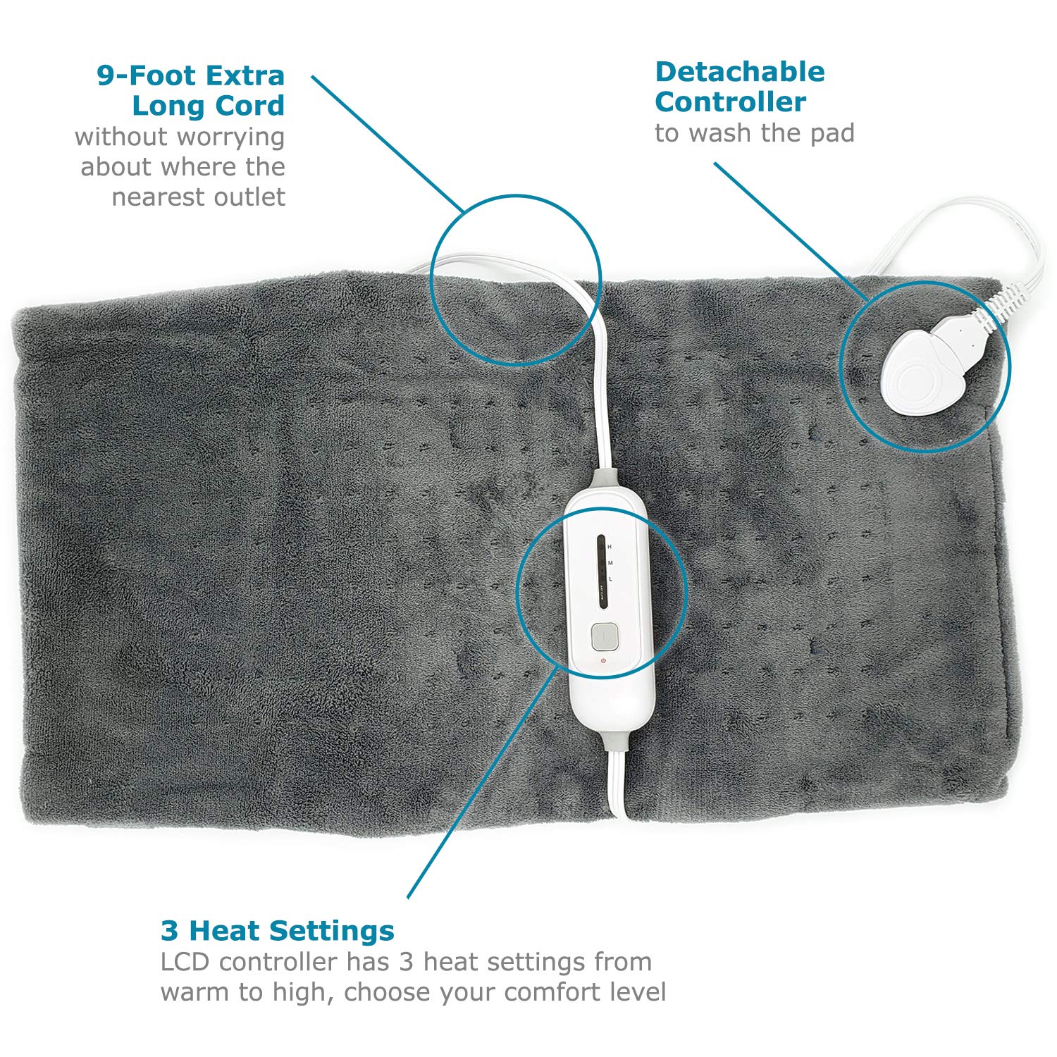 Dr Relief Full Back Heating Pad Fast Heating Wrap with Auto Shut Off for Back, Neck and Shoulder, Abdomen, Waist Pain Relief, Dry/Moist Option (17"x33", Gray)