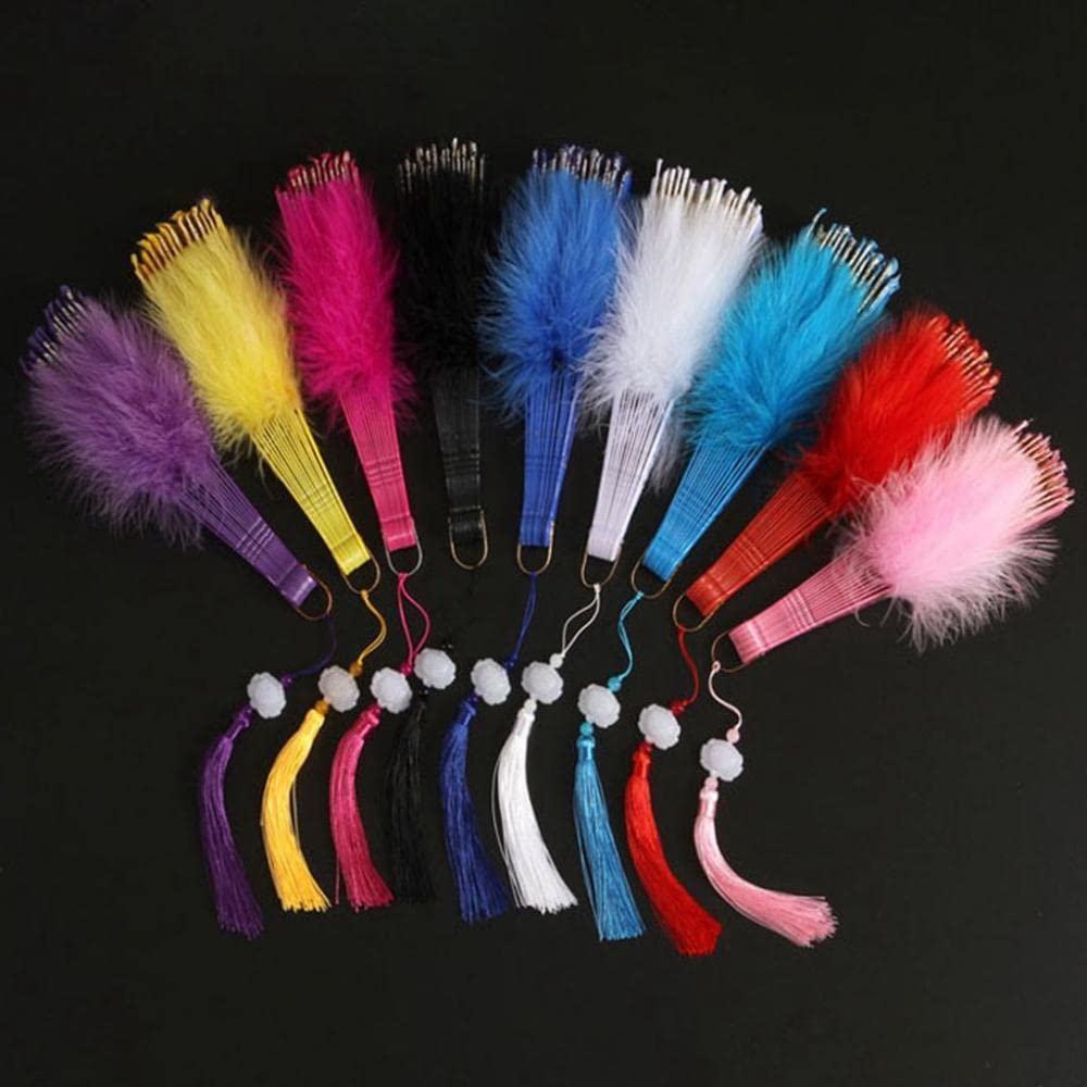 Feather Folding Fan Fashion Dance Hand Fan for Party Show Cosplay Props Photo Props Handmade with Pendant Wedding Gift(red)