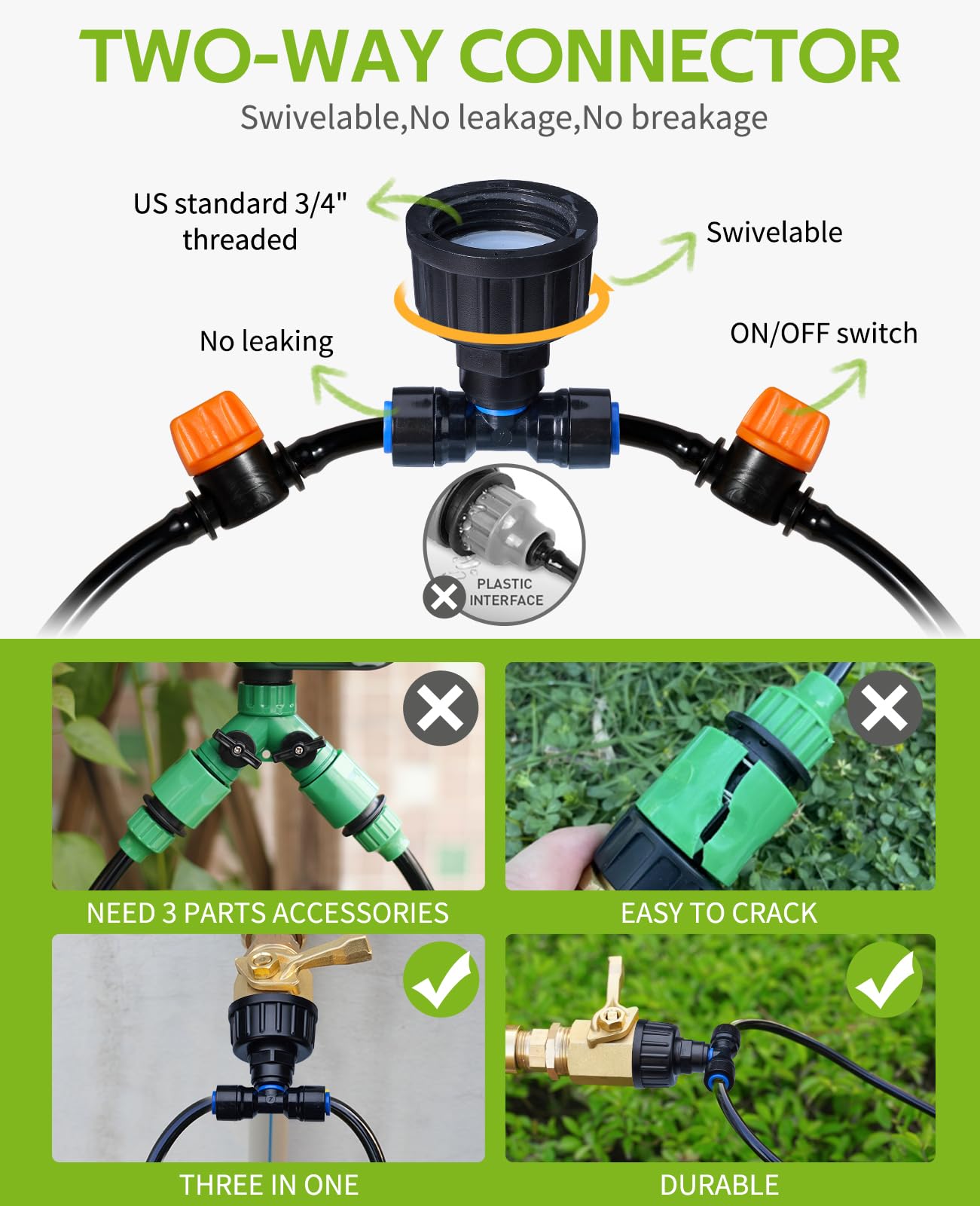 HIRALIY 65FT Drip Irrigation Kit, Plant Watering System, 1/4" Blank Distribution Tubing and 4-Outlet Watering Misting Nozzles, Automatic Irrigation Equipment Set for Patio Lawn