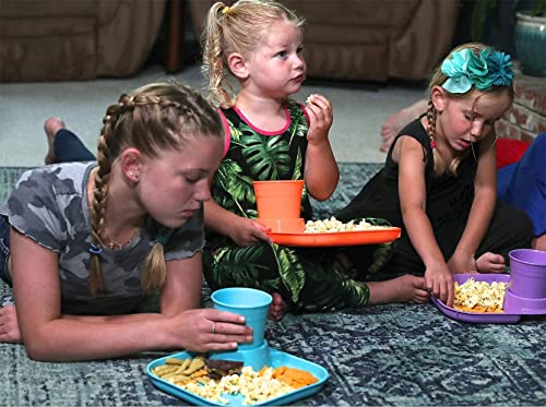 Great Plate Reusable Plastic Plates for Parties with Built-In Cup Holder - Set of 6 Party Plates and Cups for Kids or Adults for Tailgating BBQ Camping Picnics (Red, White and Green, Square)