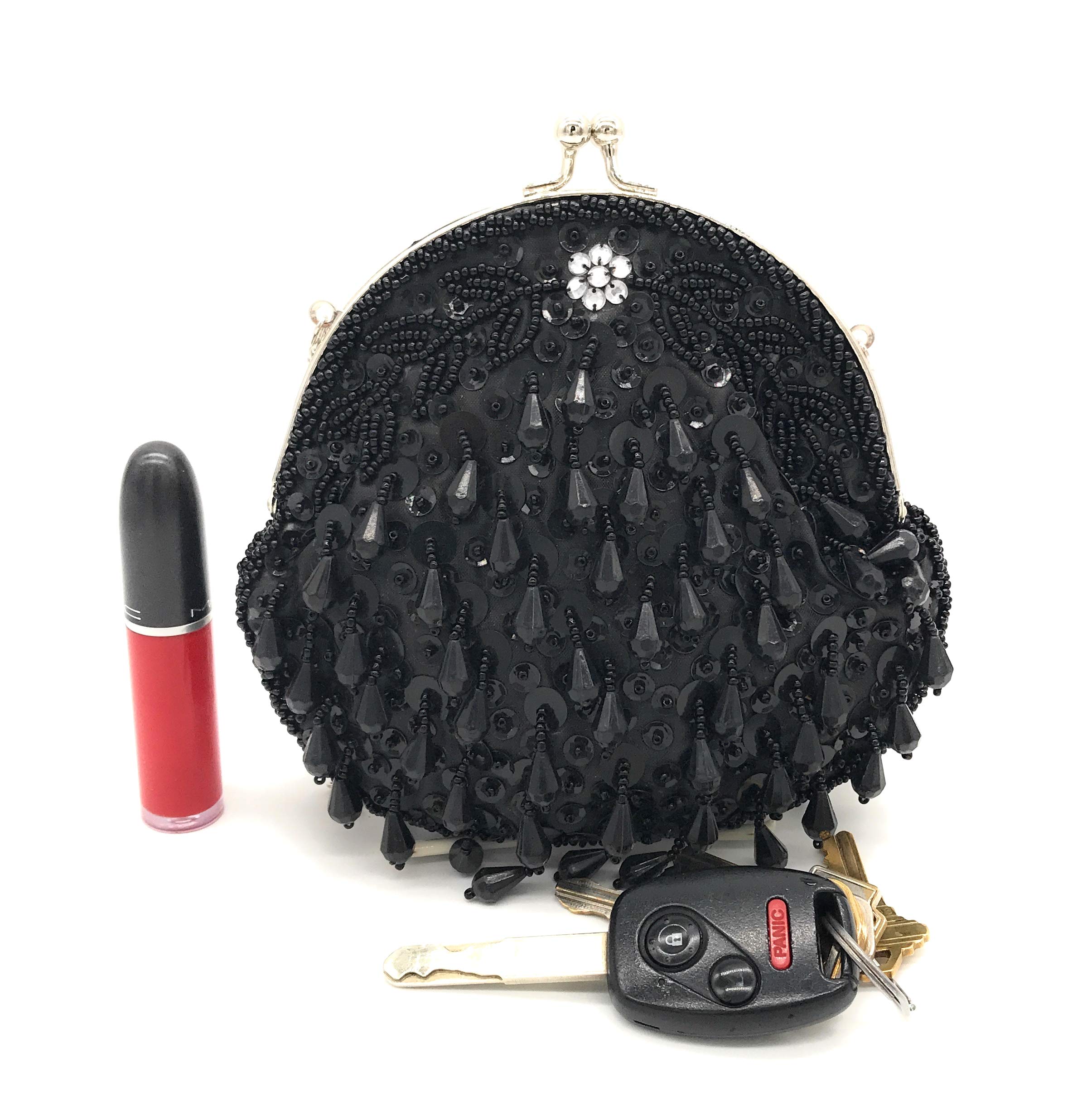 Frewahmesh Women clutch sequins evening purse bag for Cocktail Party Prom Wedding Banquet (Black)