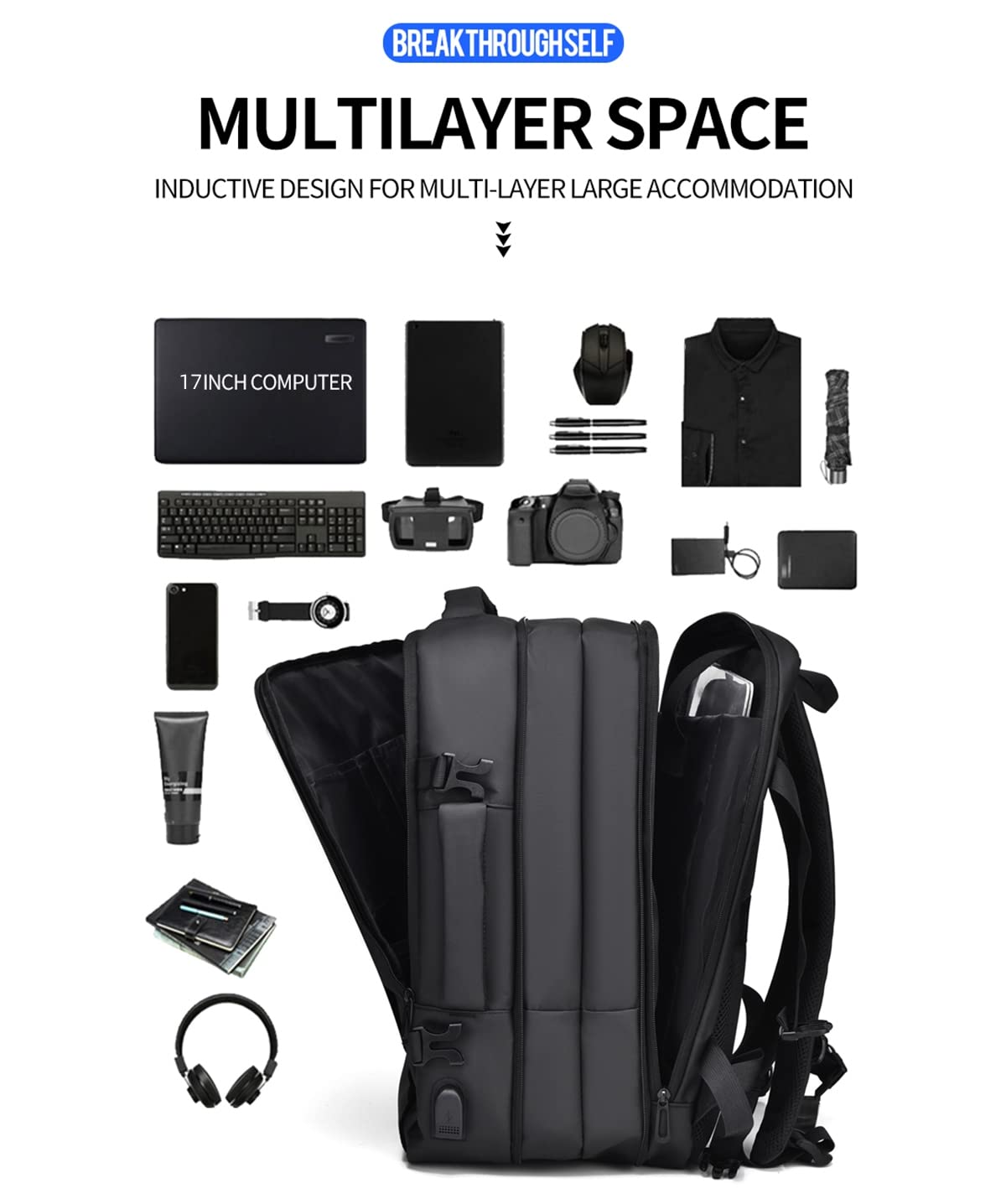 Glivpny Expandable Travel Laptop Backpack,Flight Approved Carry-on Business Backpack,17 Inch Waterproof Backpack(Black-B683)