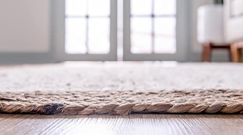 Unique Loom Braided Jute Collection Classic Quality Made Natural Hand Woven with Solid Color Detail, Area Rug, Rectangular 4' 0" x 6' 0", White/Beige