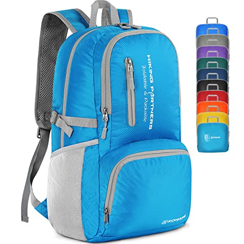 ZOMAKE Lightweight Packable Backpack - 35L Light Foldable Hiking Backpacks Water Resistant Collapsible Daypack for Travel(Light Blue)