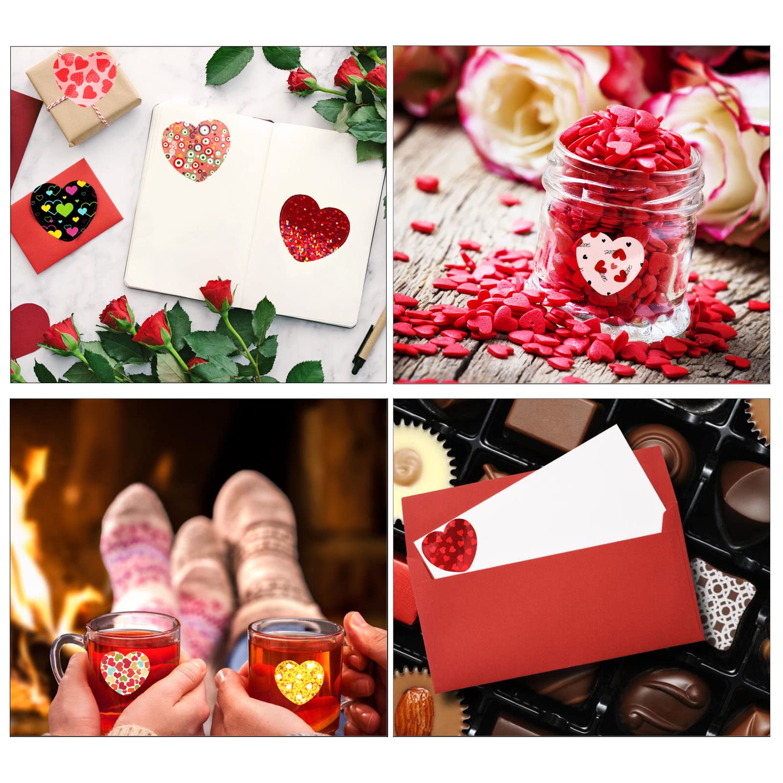 HOWAF Valentine's Day Heart Shape Stickers, Valentine's Day Labels Stickers Sheets, Valentines Day Decorative Stickers for Valentines Party Decorations Supplies, Happy Valentine’s Day Self Adhesive Stickers