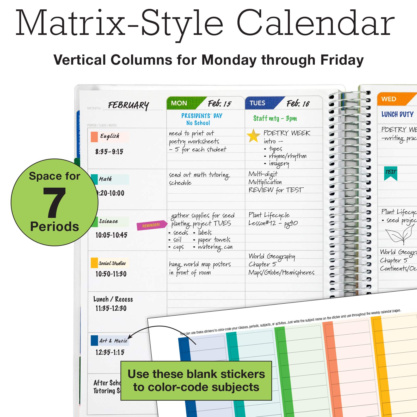 Elan Publishing Company Deluxe Undated Teacher Planner: 8.5x11 Includes 7 Periods, Page Tabs, Bookmark, Planning Stickers, Pocket Folder Daily Weekly Monthly Planner Yearly Agenda (Dark Blue Marble)
