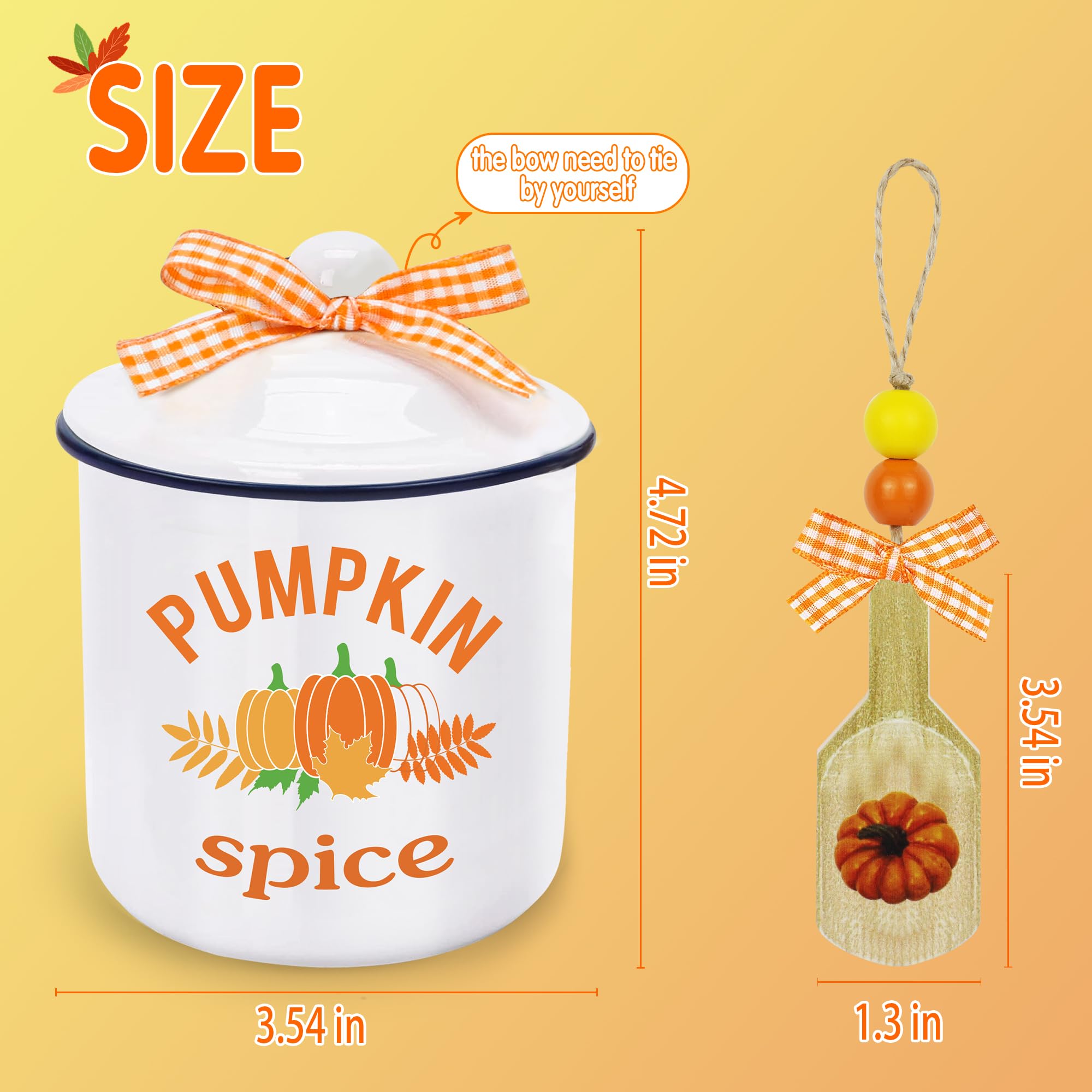 Fall decor - Pumpkin Spice Ceramic Canister with Wooden Beads Spoon Fall Decorations for Home Farmhouse Table Autumn Thanksgiving Tiered Tray, Candy Holder with Lid for Cookie Snacks House Warming