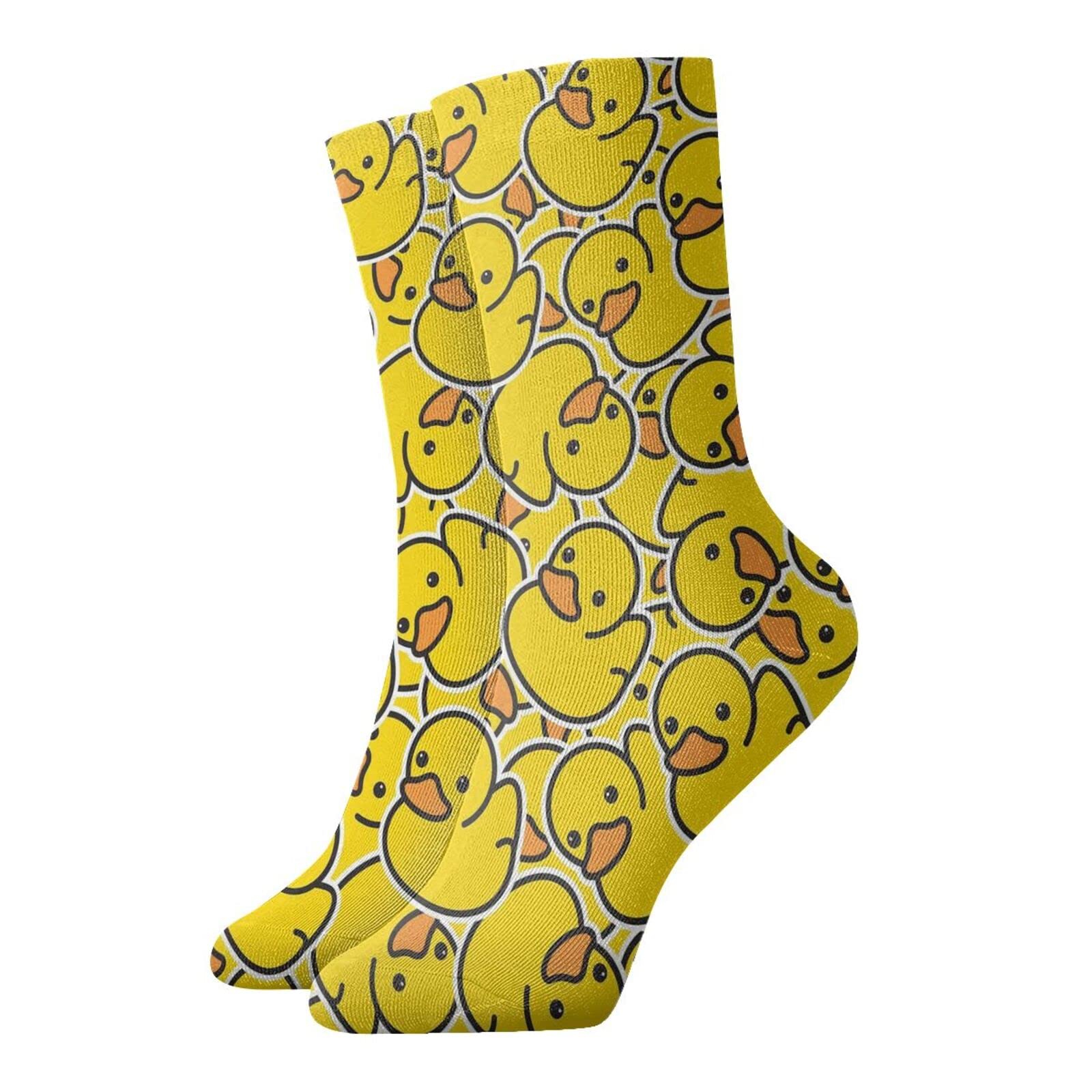 Fhavent Compression Socks for Women girls Crew Socks Funny Socks for Running Athletic Travel Work 11.8Inch (one size, Rubber Duck Pattern)