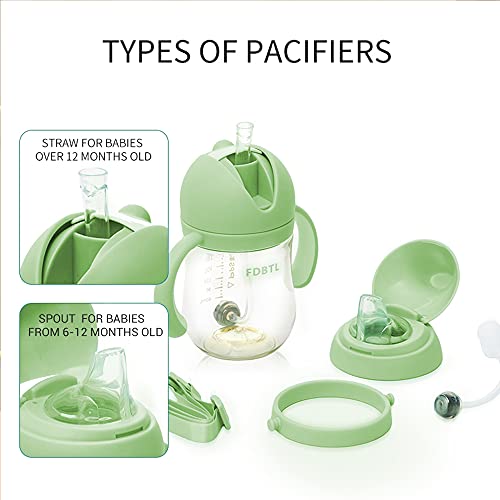 FDBTL Baby Soft Spout Sippy Cups, Learner Cup with Removable Handles, Leak-Proof, Spill-Proof, A Straw Brush, Break-Proof Cups for Toddlers Infant, 9 Ounce (Green)
