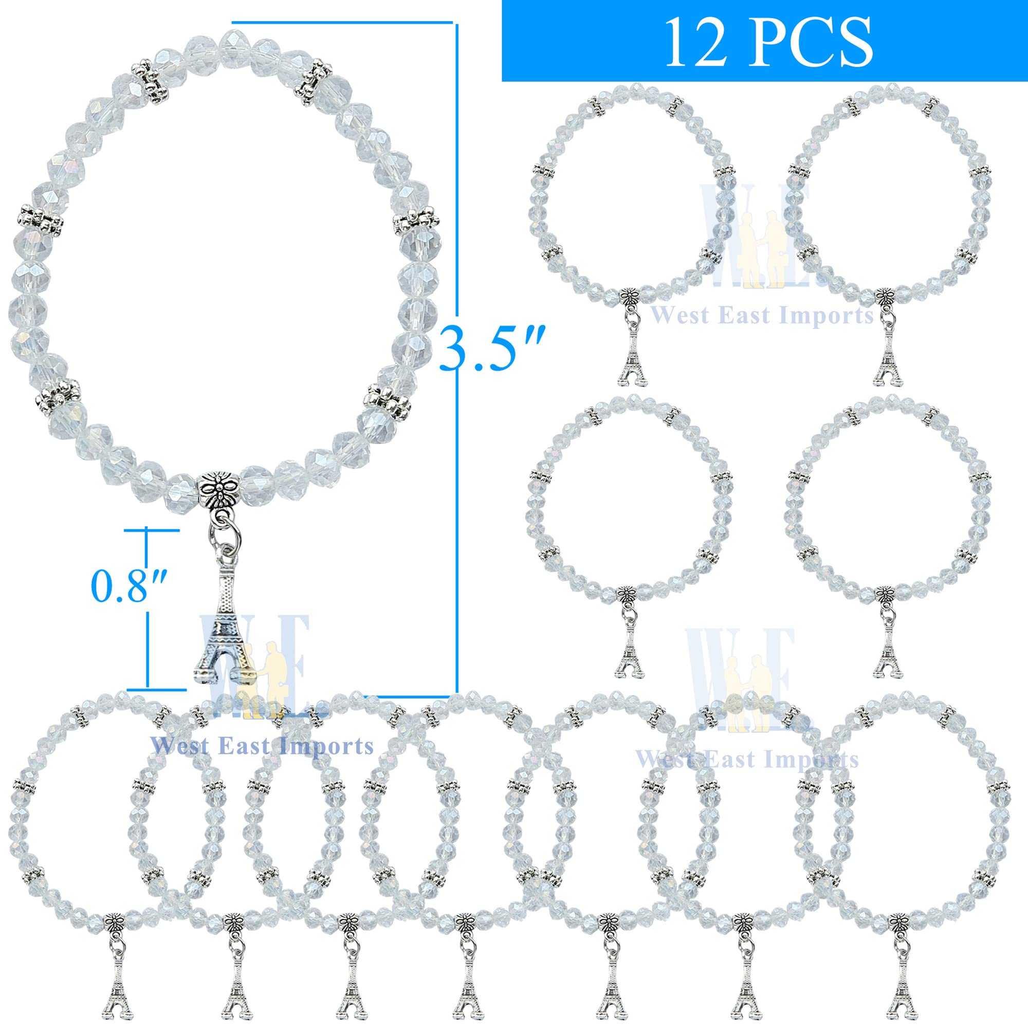 WE 12 Pcs Paris Eiffel Tower Themed Crystal Bracelet Party Favors - Quinceanera/Wedding/Birthday/Baby Shower/Bridal Shower