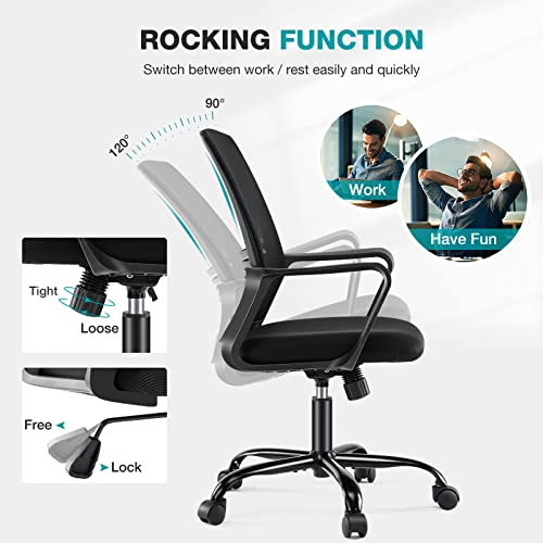 Office Chair Desk Chair Home Office Computer Chair with Wheels Mesh Office Chair with Lumbar Support, Mid Back Ergonomic Office Desk Chair with Armrests Adjustable Work Chairs, Black