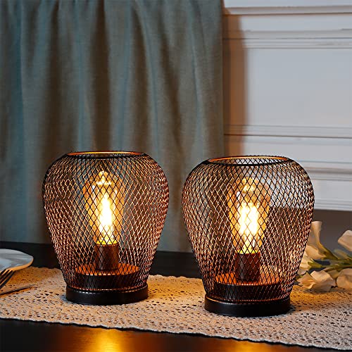 JHY DESIGN Set of 2 Metal Cage LED Lantern Battery Powered,Cordless Accent Light with LED Edsion Style Bulb.Great for Weddings,Parties,Patio,Events for Indoors Outdoors（Diamond Shape)