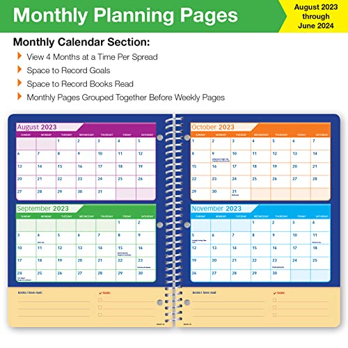 Global Datebooks Dated Elementary Student Planner for Academic Year 2023-2024 Includes Ruler/Bookmark and Planning Stickers (Matrix Style - 8.5"x11" - Space Dino)