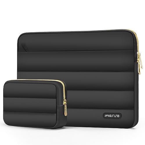 MOSISO Puffy Laptop Sleeve Compatible with MacBook Air/Pro, 13-13.3 inch Notebook, Compatible with MacBook Pro 14 inch 2023-2021 A2779 M2 A2442 M1, Polyester Horizontal Bag Cover with Small Case,Black