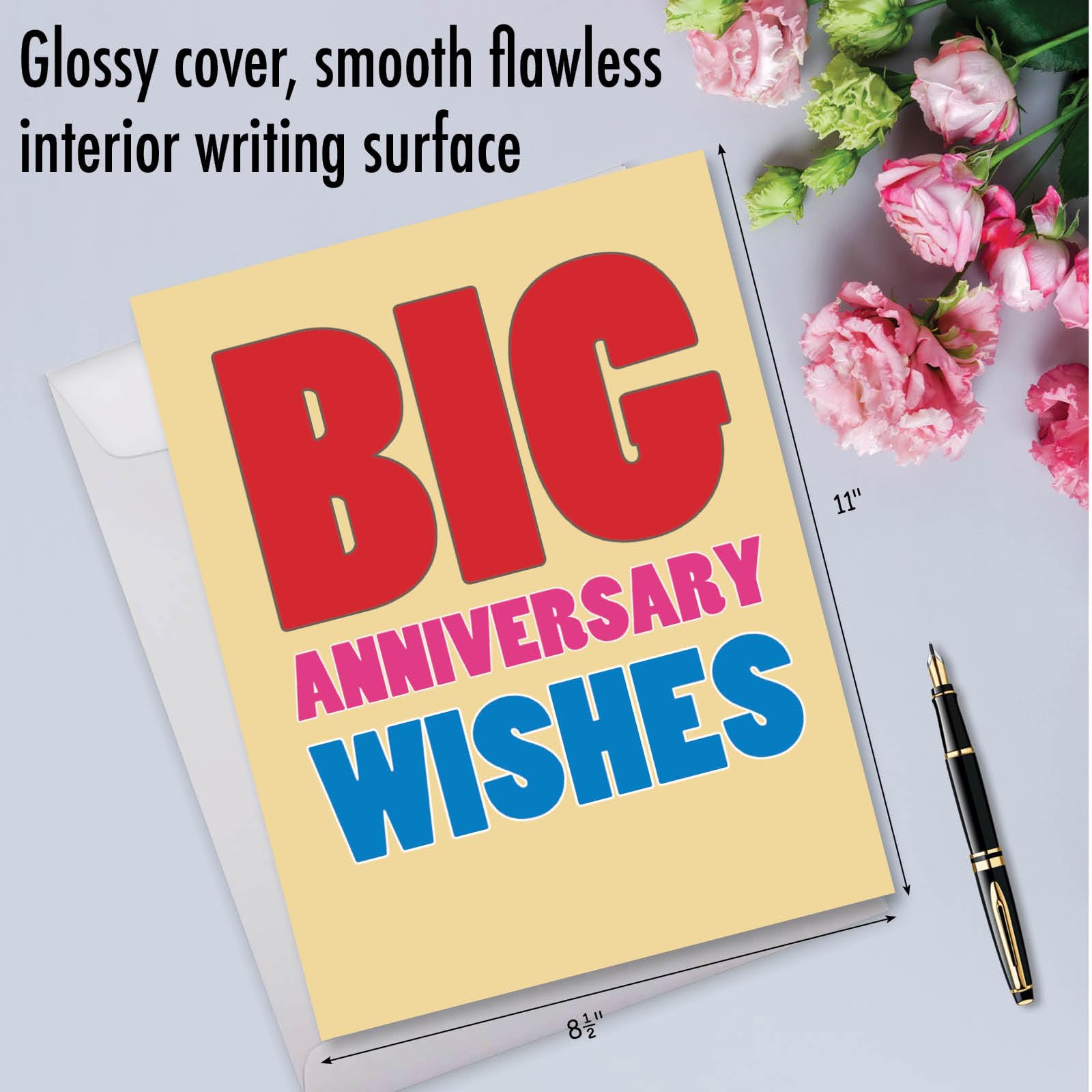 NobleWorks, Big Anniversary Wishes - Happy Anniversary Card with Envelope (8.5 x 11 Inch) - Jumbo Appreciation Notecard for Spouse, Parents J2722ANG