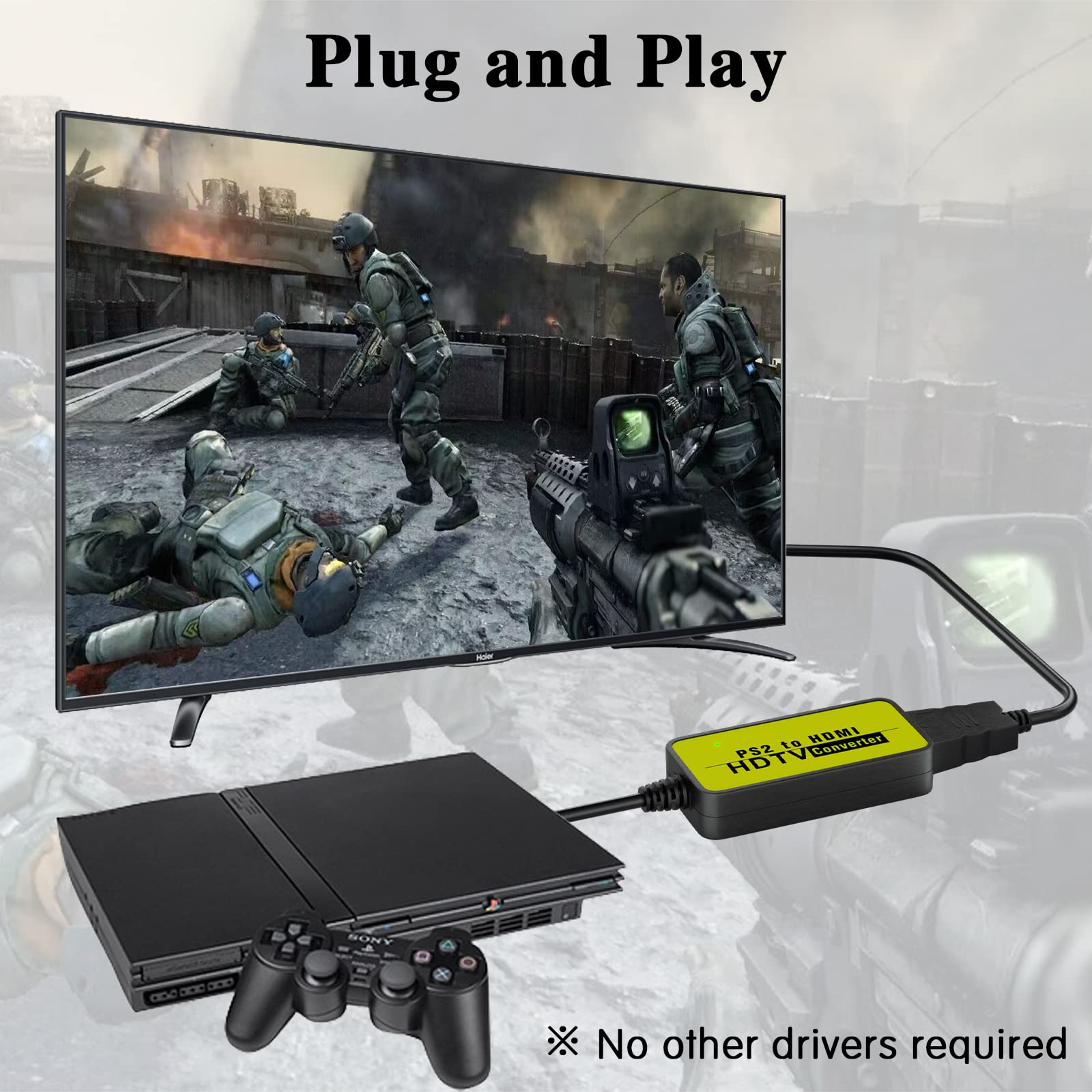 Hisewen PS2 HDMI Adapter, PS2 HDMI Cable for Sony PlayStation 2 Slimline with HD Link Cable (Support Y Cb/Pb Cr/Pr Signal Output)