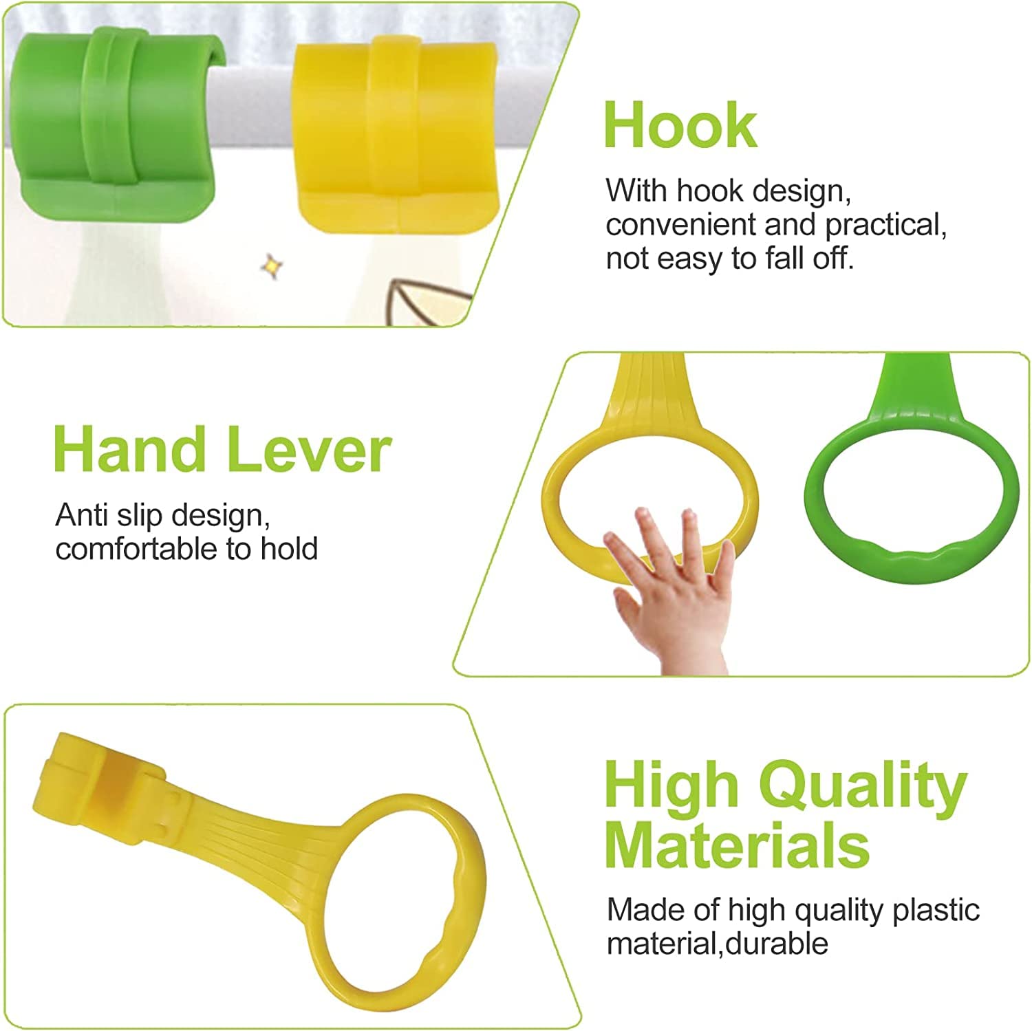 DJEDJEO 4 Pack Baby Toddler Crib Pull Ring Baby Bed Stand Up Rings Kids Walking Training Tool