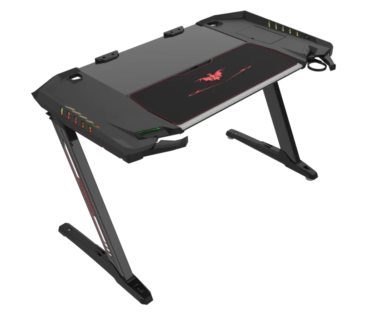 EUREKA ERGONOMIC Gaming Desk with led Lights, Multi-Functional Gaming Computer Table with Retractable Cup Holder Headset Hook for Men Boyfriend Female Gift,50 inch