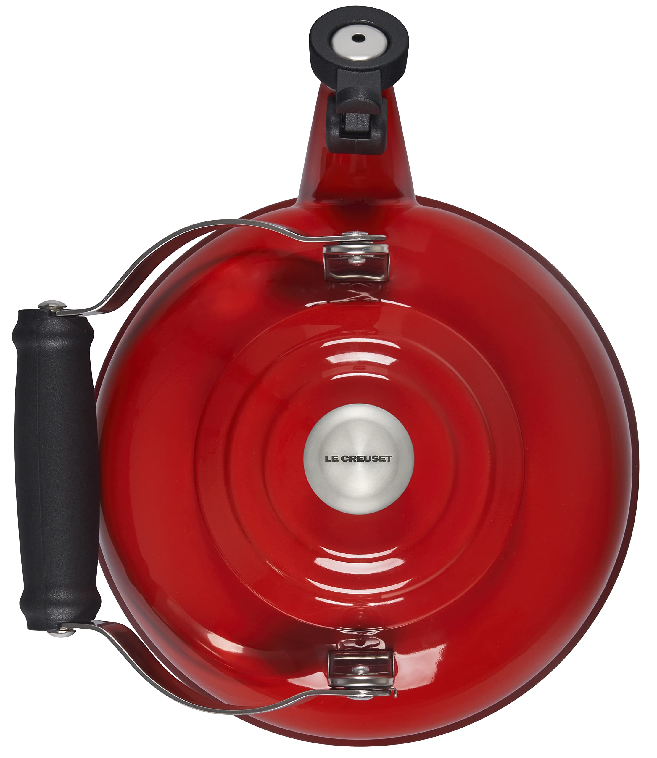 Le Creuset Enamel On Steel Whistling Tea Kettle with Metal Finishes, 1.7 qt., Cerise