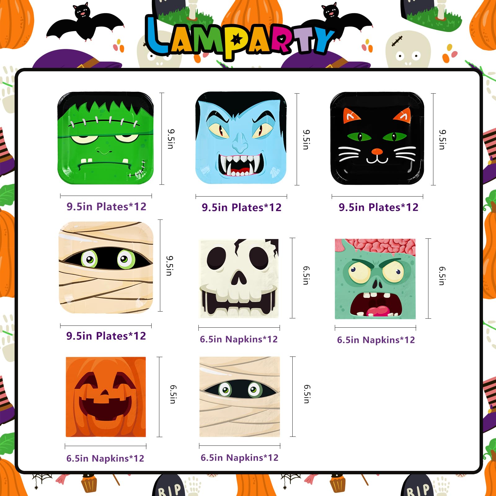 Lamparty Halloween Party Supplies Disposable Big Paper Plates and Paper Napkins for Halloween Party Decorations Serve 48 