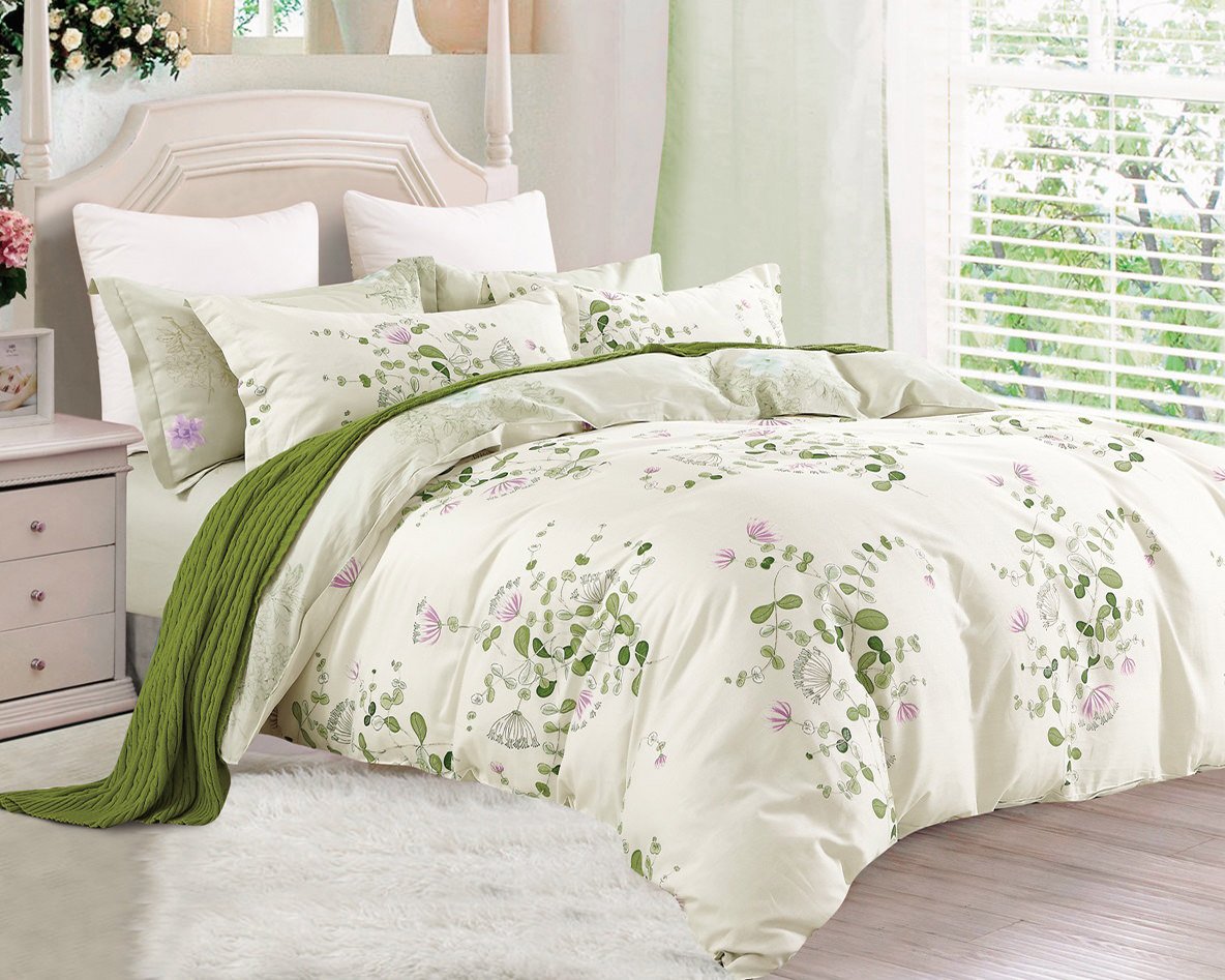 Swanson Beddings Graceful and Reversible Floral Print 3-Piece 100% Cotton Bedding Set: Duvet Cover and Two Pillow Shams (Queen)