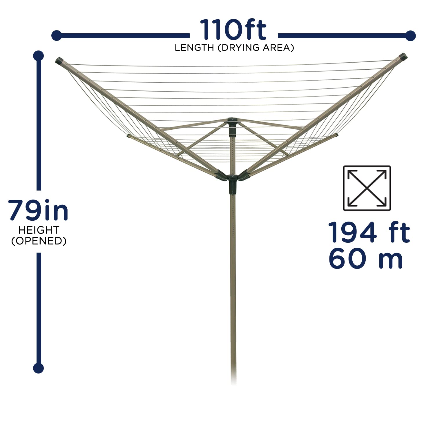 Strata Heavy Duty Rotary Outdoor Drying Rack - 194 Feet Umbrella Clothesline Outdoor Dryer, Light Weight Aluminum Frame Outside Clothes Drying Rack, Sahara Beige