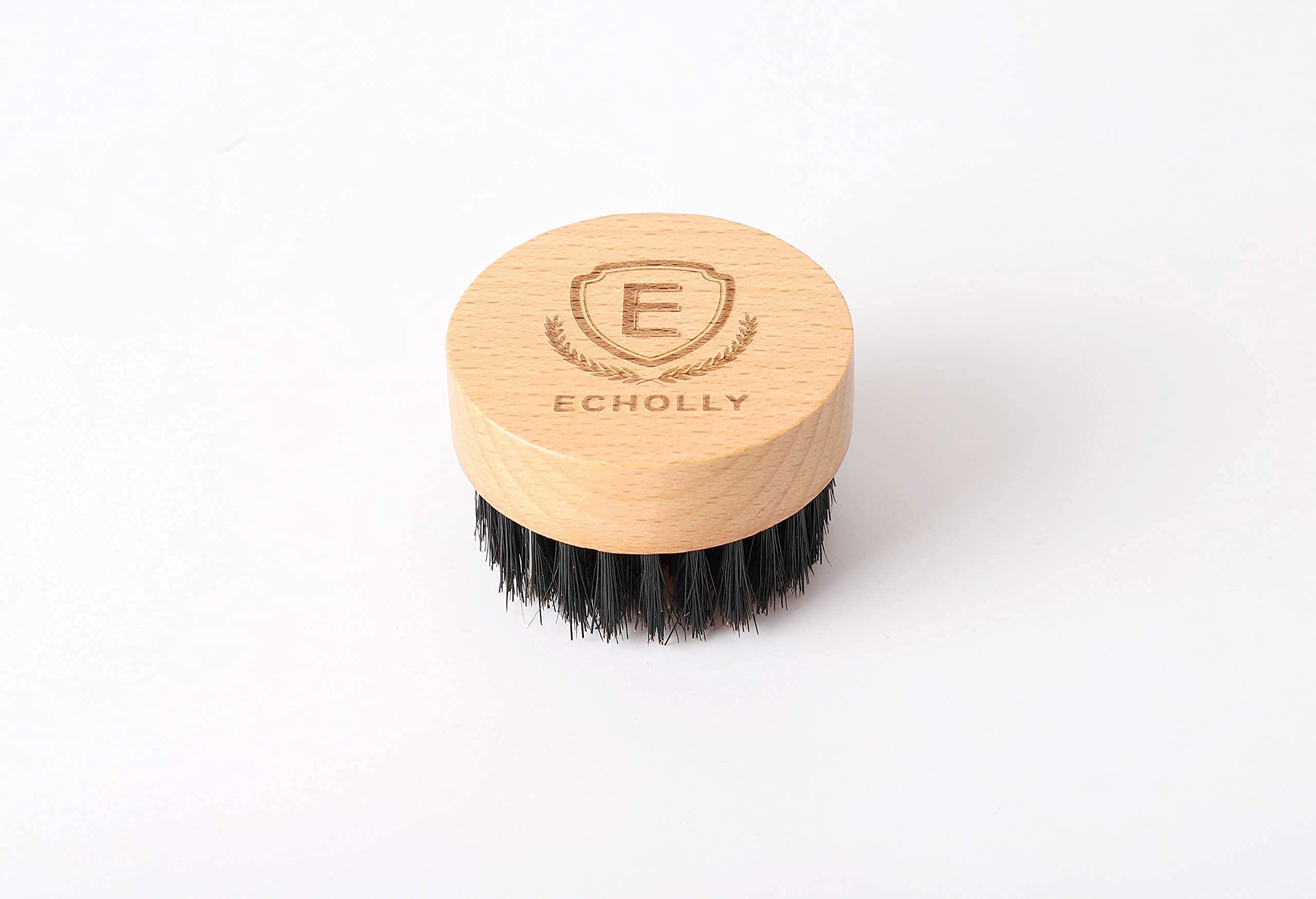 ECHOLLY Wood Beard Brush for Men - Boar Bristles Small and Round - Beard Balm and Beard Oil Application Brush