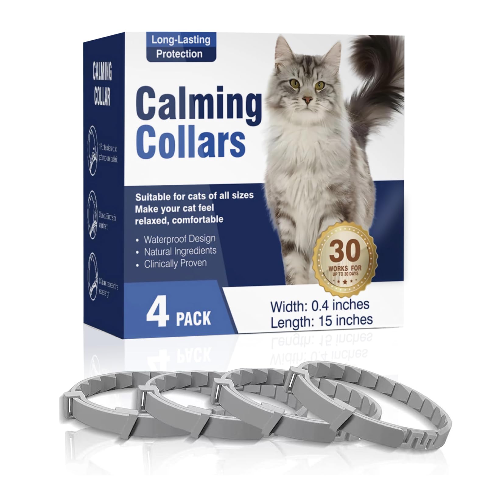 Nupec Calming Collar for Cats,Cat Pheromone Collar4-Pack,15-Inch Length-Adjustable, Cat Calming Collar Can Quickly Help Cats Overcome Anxiety,Stress Relief Time Lasts 30 Days Effective