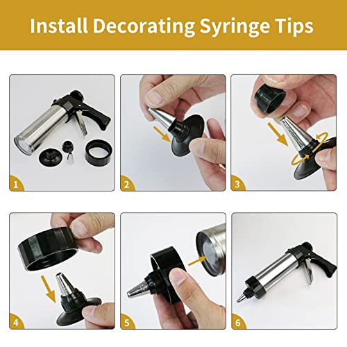 JAZORR Cookie Press,Stainless Steel Cookie Press Gun Kit with 13 Cookie Mold Discs 8 Piping Nozzles for DIY Biscuit Maker and Cake Decorating Tool (Black,with Cleaning Brush)
