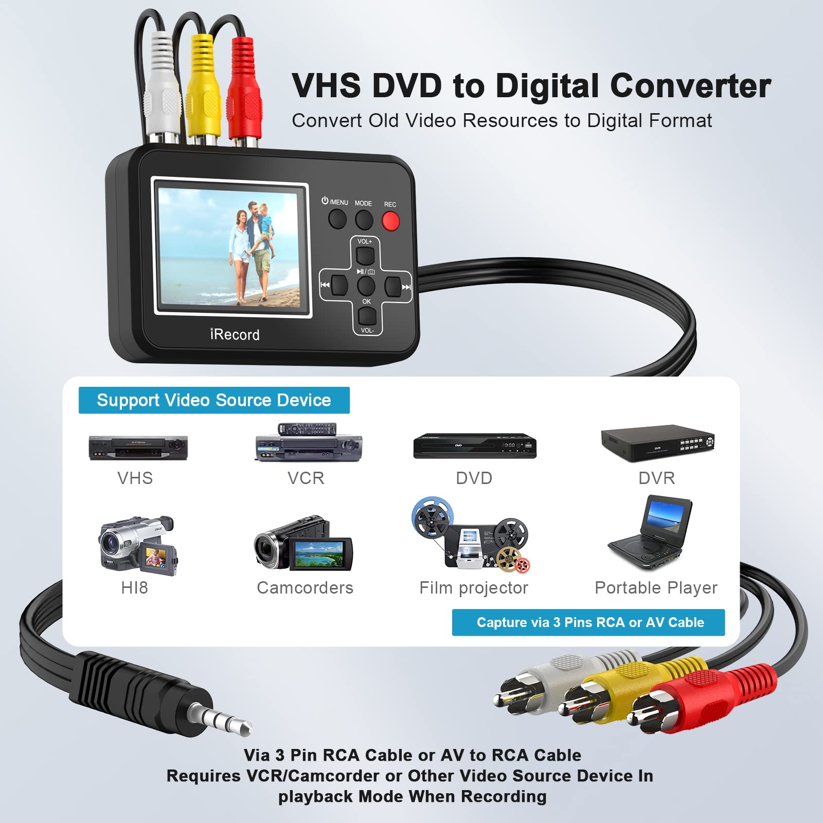 DIGITNOW Video to Digital Converter, VHS to Digital Converter to Capture Video from VCR's, VHS Tapes, Hi8, Camcorder, DVD, TV Box and Gaming Systems