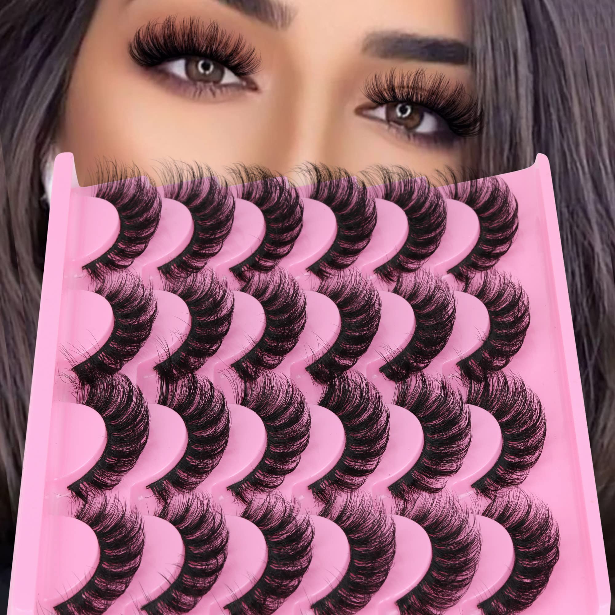 False Eyelashes Natural Lashes Pack 15mm Fluffy Mink Lashes Natural Look Wispy Cat Eye lashes False Lashes 14 Pairs Multipack by Yawamica