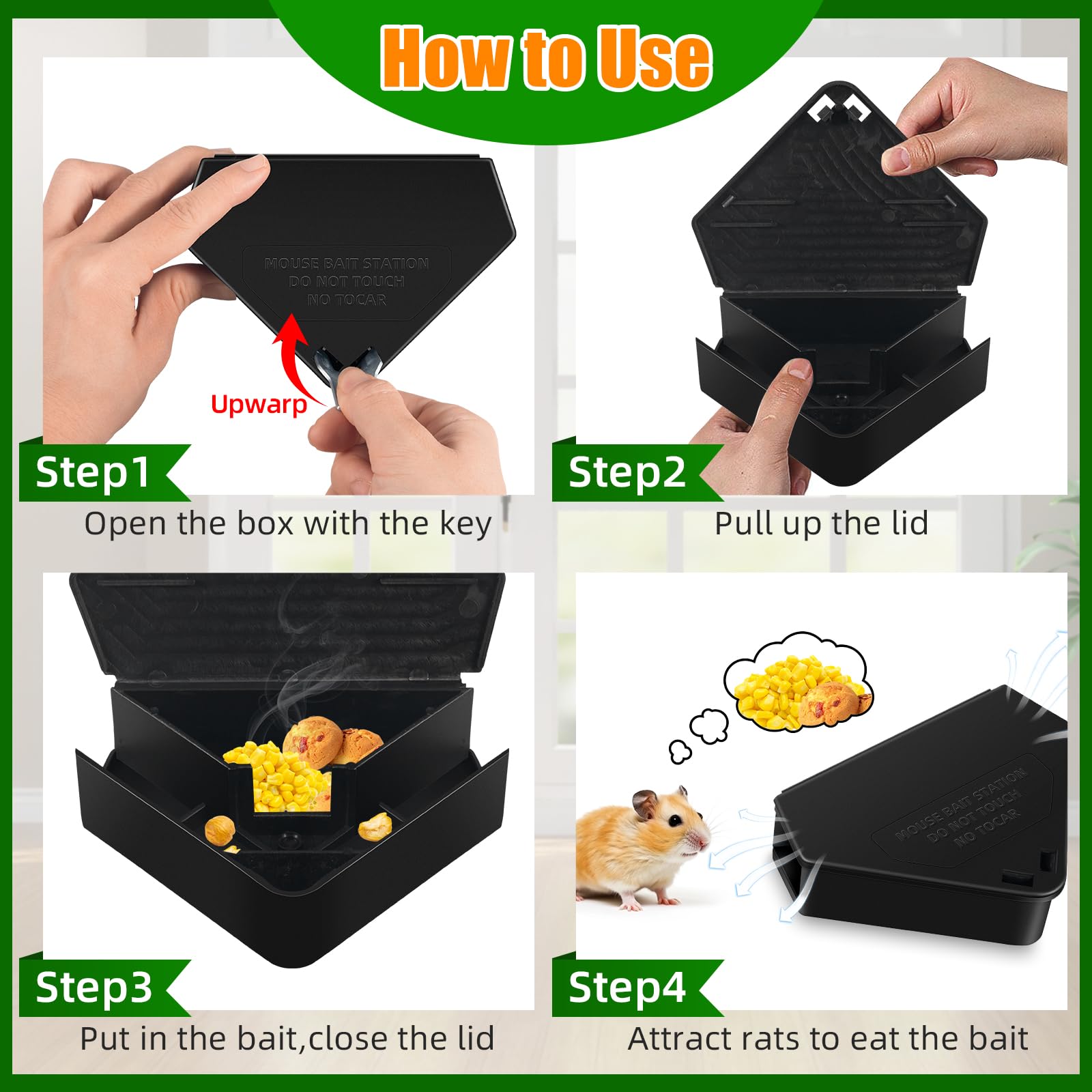 Mouse Bait Station with Key,8 Pcs Rat Bait Station Mouse Poisoning Bait Blocks Reusable Small Bait Boxes for Mice Rodent Indoor & Outdoor,Bait Not Included,Green