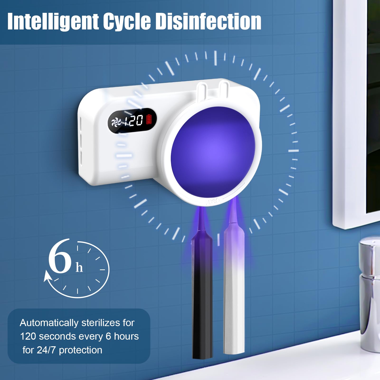 TAISHAN UV Sanitizer Toothbrush Case,Portable Mini Toothbrush Holder with Fan Drying Function,Kills 99.9% of Germs,Fits All Toothbrushes for Electric and Manual,Safety Feature for Home and Travel