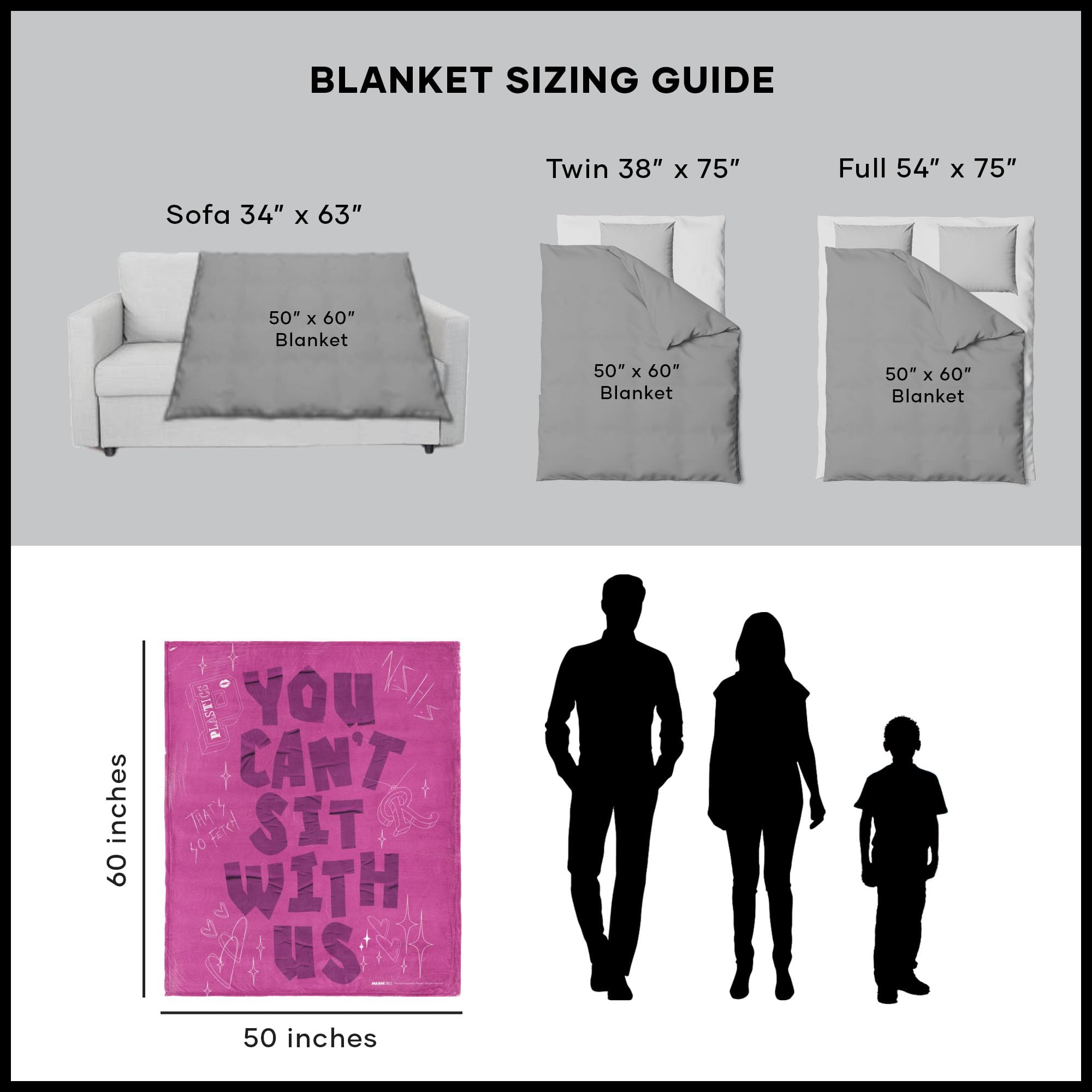 Northwest Mean Girls Silk Touch Throw Blanket, 50" x 60", Can't Sit with Us
