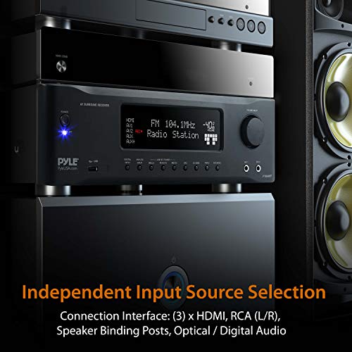 Pyle 5.2-Channel Hi-Fi Bluetooth Stereo Amplifier - 1000 Watt AV Home Speaker Subwoofer Sound Receiver with Radio, USB, RCA, HDMI, Mic In, Wireless Streaming, Supports 4K UHD TV, 3D, Blu-Ray -PT694BT