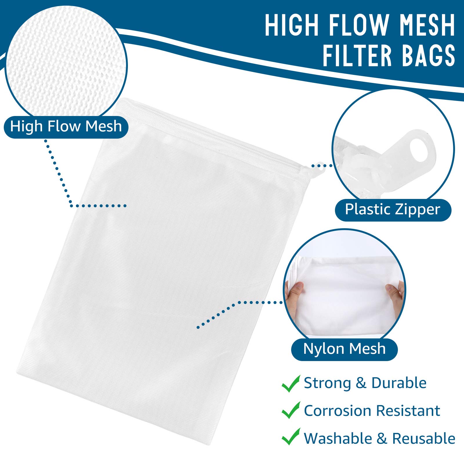MyfatBOSS Aquarium Filter Media Bags - Extra Fine - 10 PCS Fine Mesh Reusable Nylon Net Filter Bags with Plastic Zipper for Extra Fine Resins Filter, 7.9 x 5.5 Inch