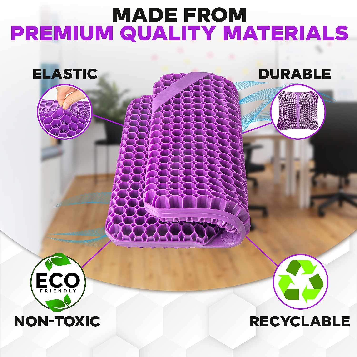 GRÄVEND Extra Large Gel Seat Cushion for Long Seating Pressure Relief, 2" Inch Thick Office Chair Cushion, Car Seat Driver, Wheelchairs Egg Sitting pad for Hip & Back Pain, Non Slip Ties