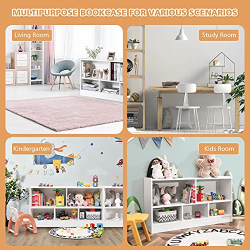 SILKYDRY Cube Bookcase, 2-Tier 5 Cube Open Storage Cabinet, Horizontal Bookshelf for Organizing Toys Books, Multipurpose Display Book Shelves for Home Office, Children's Rooms, Classroom (White)