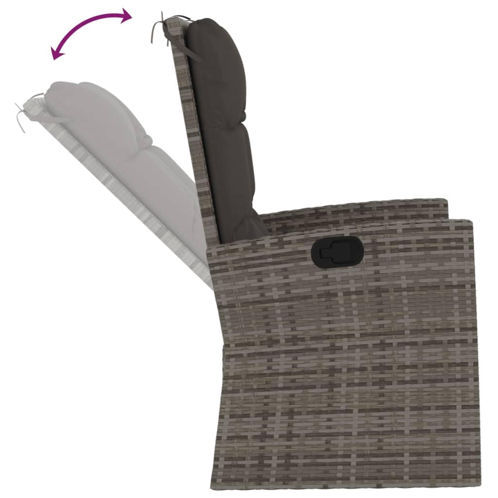 KTHLBRH Reclining Patio Bench with Cushions Gray 46.5" Poly Rattan Garden Bench Deck Bench Porch Bench Outdoor Bench for patios, Gardens, Decks