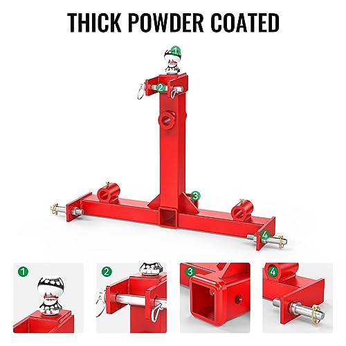 RbhAuto 3 Point Hitch Receiver, 3000lbs Capacity 2" Trailer Hitch for Category 1 Tractors with Trailer Ball Gooseneck Drawbar