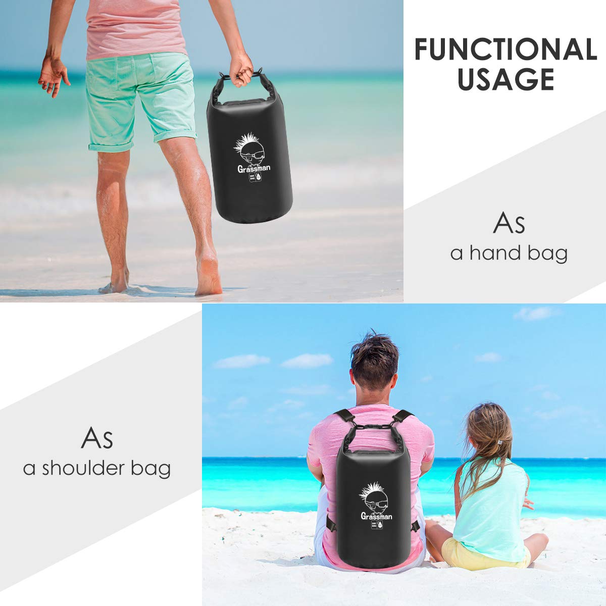 Grassman Waterproof Dry Bag, Backpack PVC Dry Storage Bag with shoulder straps, 3 Packs 5L/10L/20L dry Bags for Camping, Swimming, Boating, Kayaking