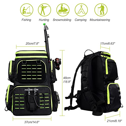 FEIWOOD GEAR Fishing Tackle Backpack with 4 Tackle Boxes+Bait Storage Bag,Saltwater Resistant Soft Bait Binder Bag