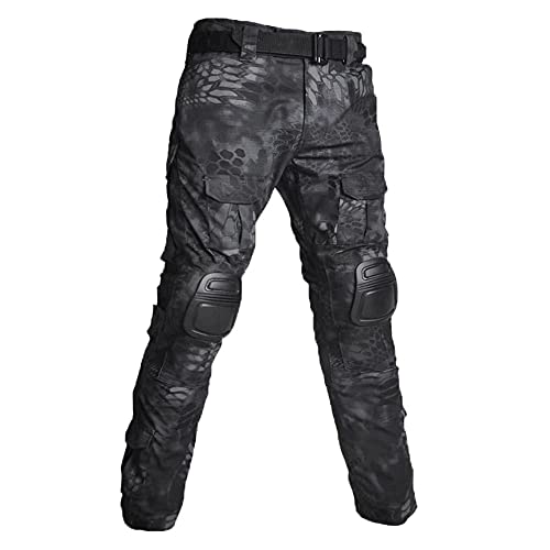 Dumajo Men's Tactical Military Pants Slim Fit Airsoft Combat Pant with Knee Pads-Black,Size 32