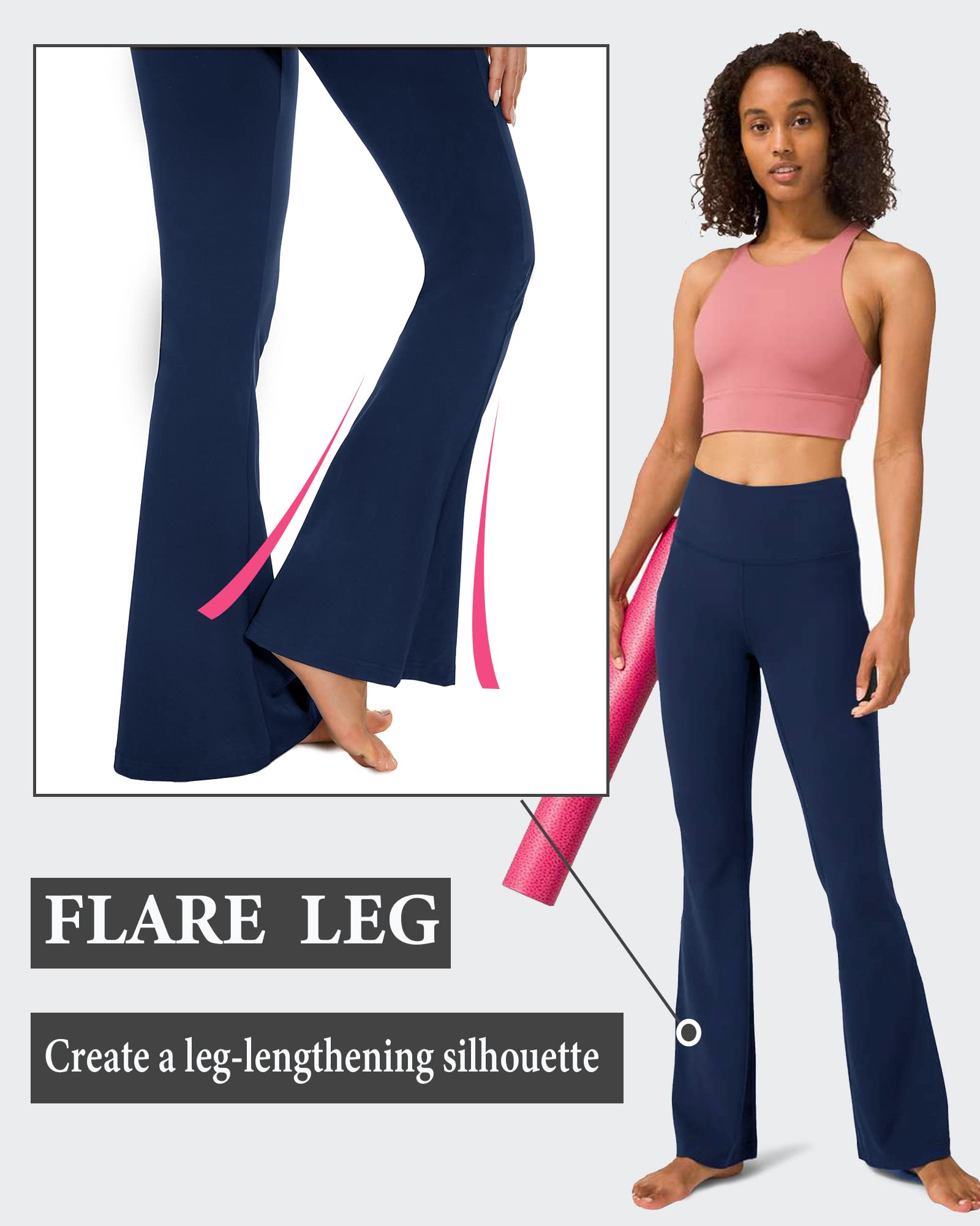 HIGHDAYS Women's Bootcut Yoga Pants with Inner Pocket,High Waist Tummy Control Flare Leggings for Workout Navy Blue