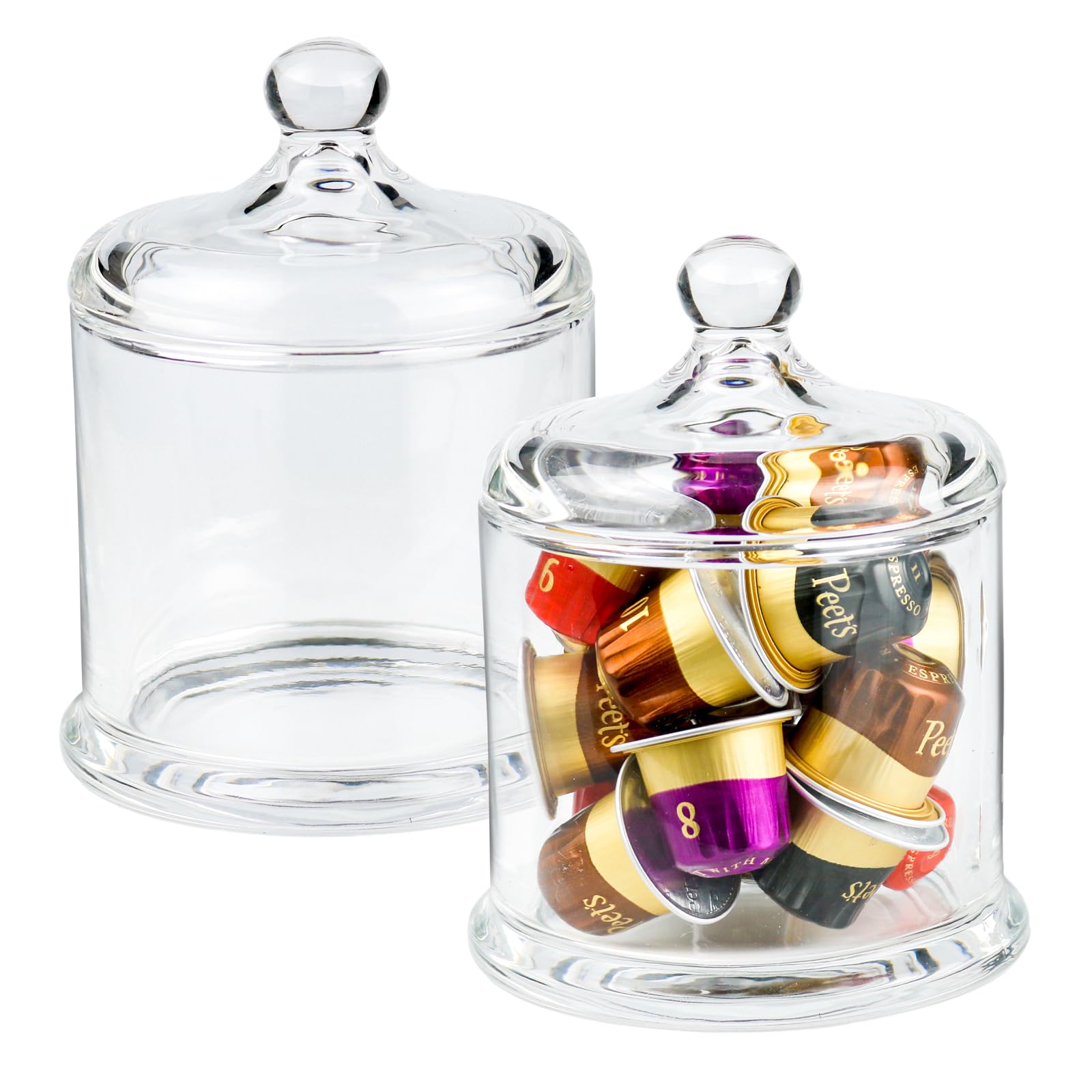 Iyulania 2 Pack Clear Glass Jars with Lids for Bathroom Organizers and Storage, Women Vanity Accessories