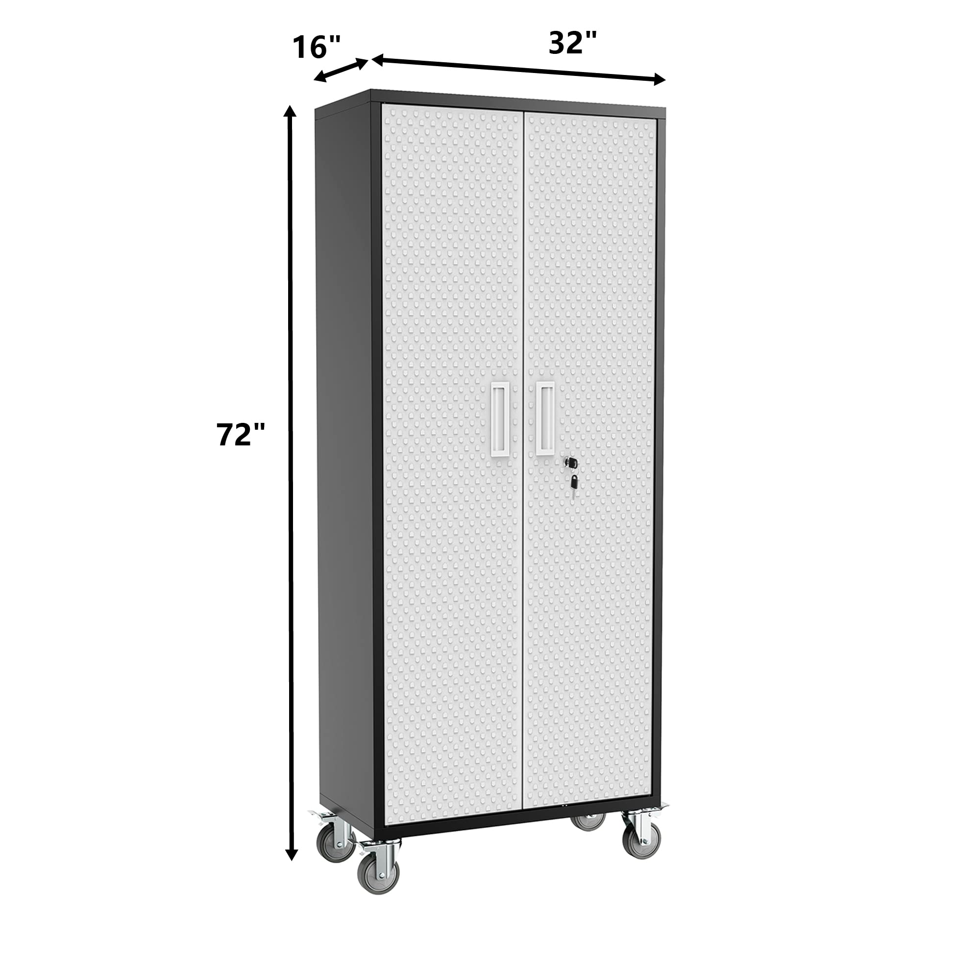 Tall Metal Garage Storage Cabinet, 72" Tool Storage Cabinet Utility Locker with Wheels, Adjustable Shelves & Locking Doors- Pantry Cabinets for Kitchen, Bathroom, Laundry Room, Basement Organization