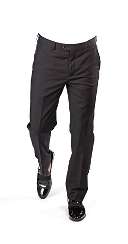 Slim Fit Tuxedo Pants Flat Front No Pleats Black Side Satin Line AZAR (34 Waist 32 Length, Black Pants)