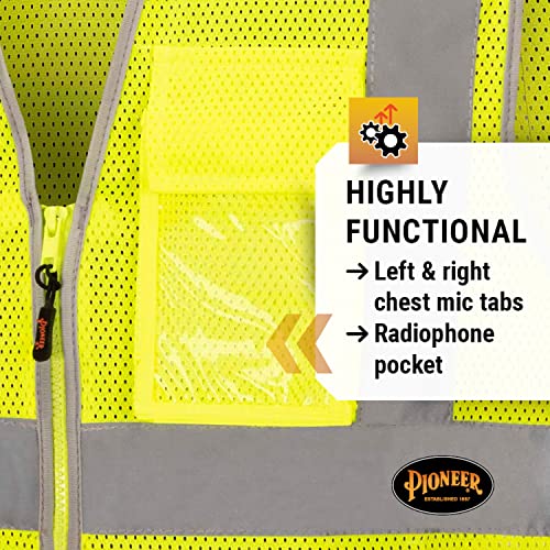 Pioneer Safety Vest for Men β Hi Vis Reflective Mesh Neon with 8 Pockets, Zipper Closure for Construction, Traffic, Security Work β Orange, Yellow/Green, V1025260U