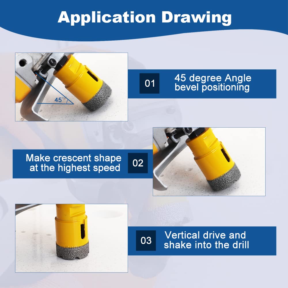 HIGHDRIL Diamond Drill bits kit with 5/8-11 for Porcelain Porcelain Tile Ceramic Marble Brick Concrete Vacuum Brazed Hole Saw (25/35/45/65/75mm+20mm Finger Bits+50mm Beveling Chamfer Bit)